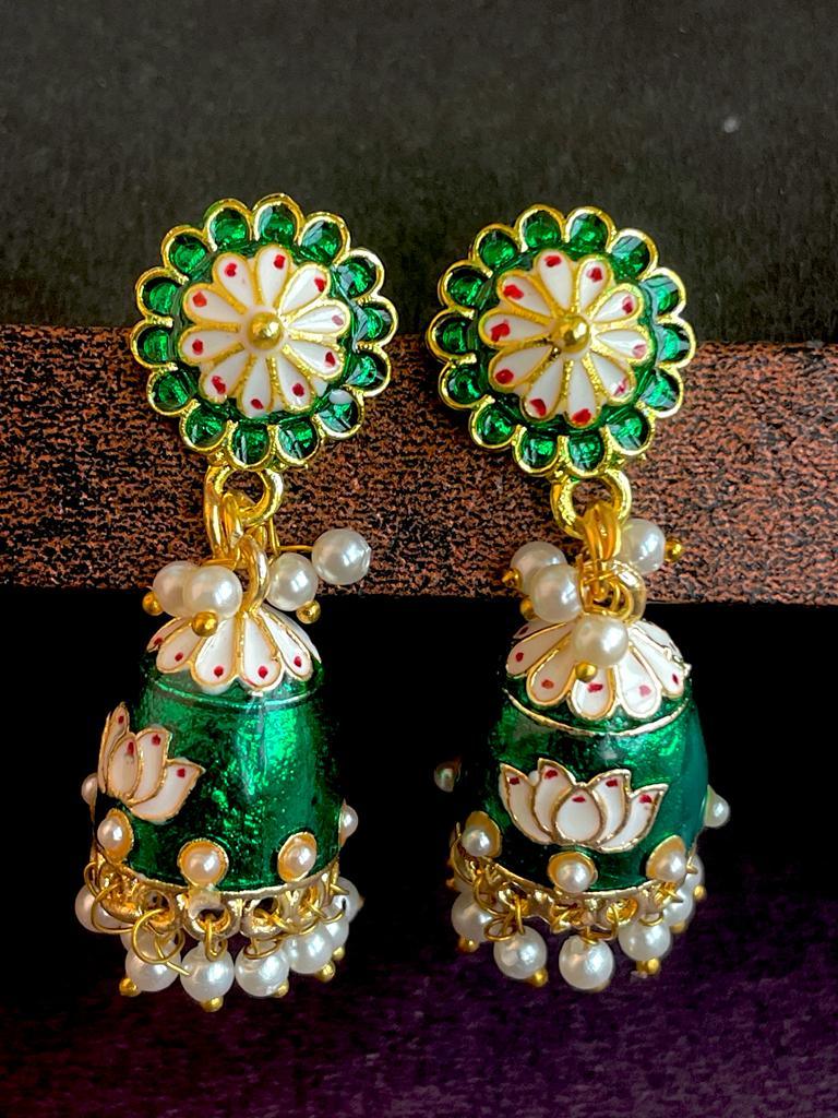 Meenakari Flower Print Dome Shape Jhumka Earring – Prettiq
